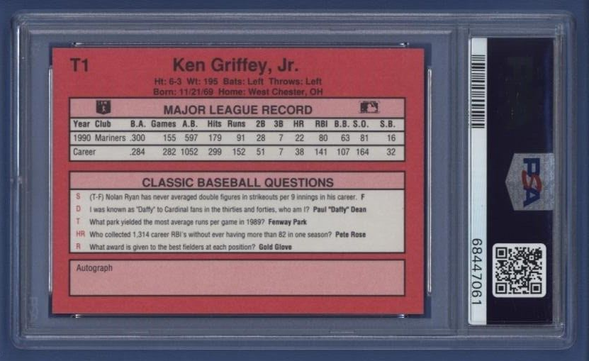 1991 CLASSIC #T1 KEN GRIFFEY JR *Series II* PSA 9 MINT Seattle Mariners ...