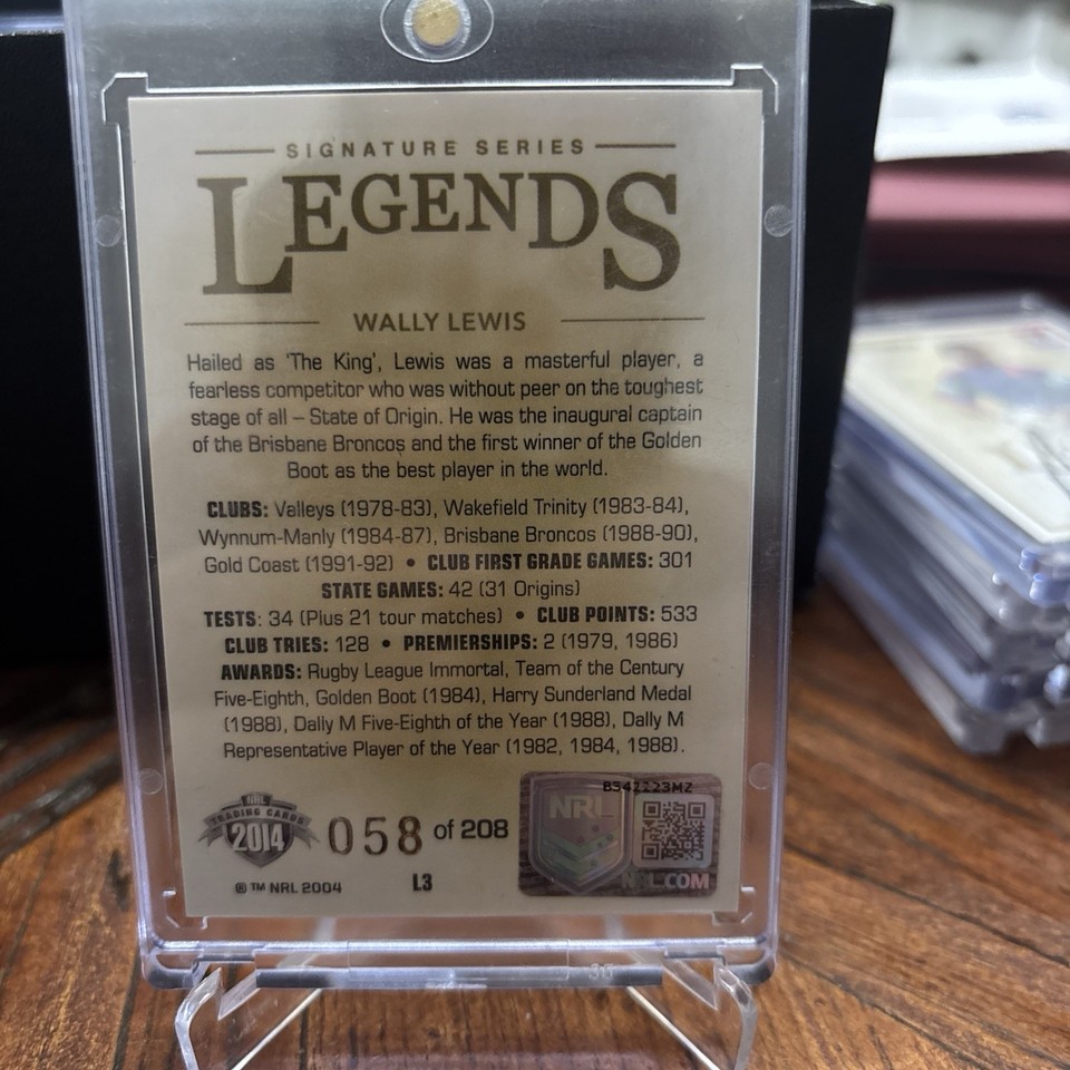 Nrl 2014 Traders legends signature Wally Lewis no58/208 | eBay Australia