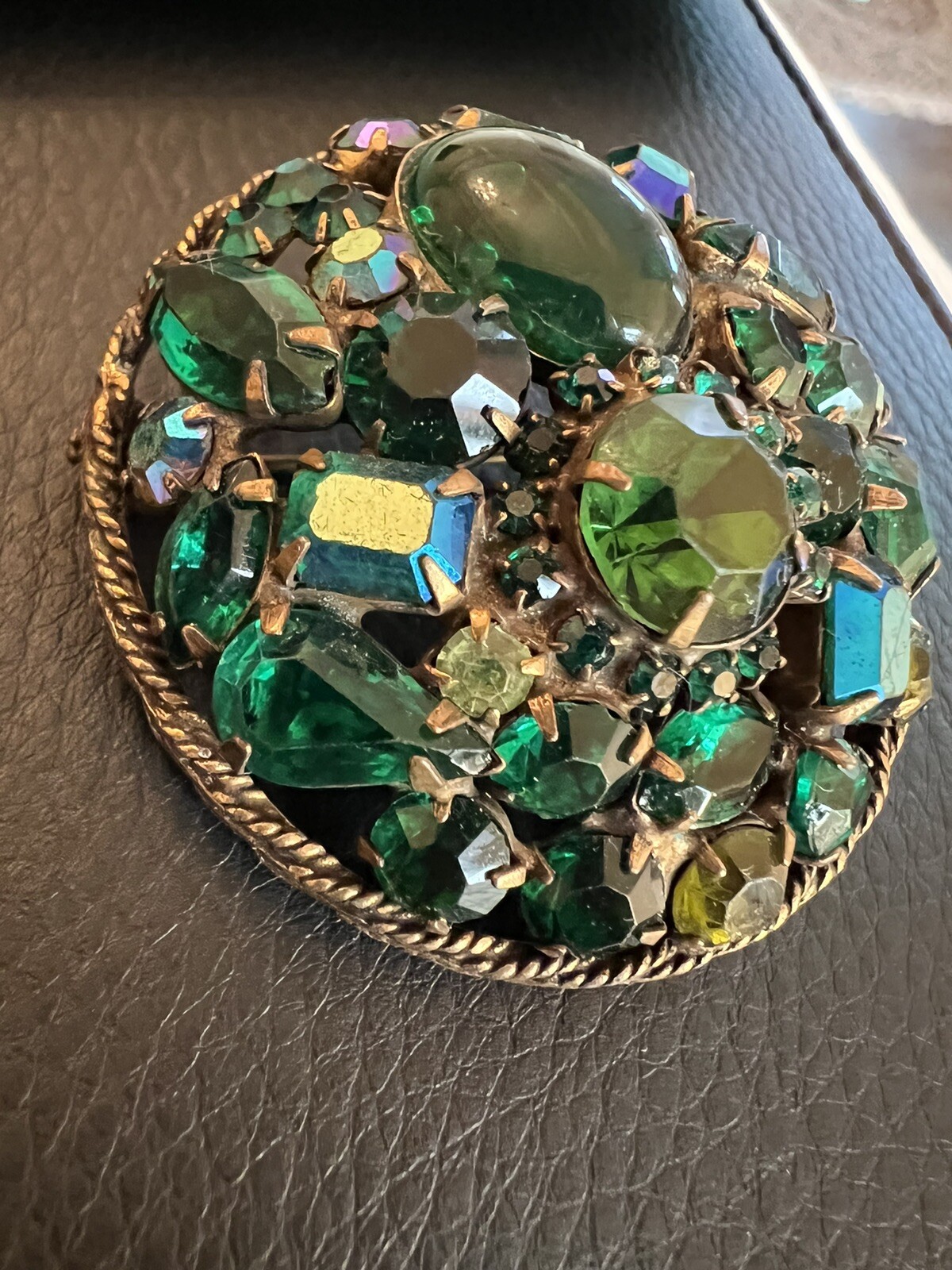 Vintage Large Rhinestone Pin Brooch Dome Schreiner Aurora Borealis ...