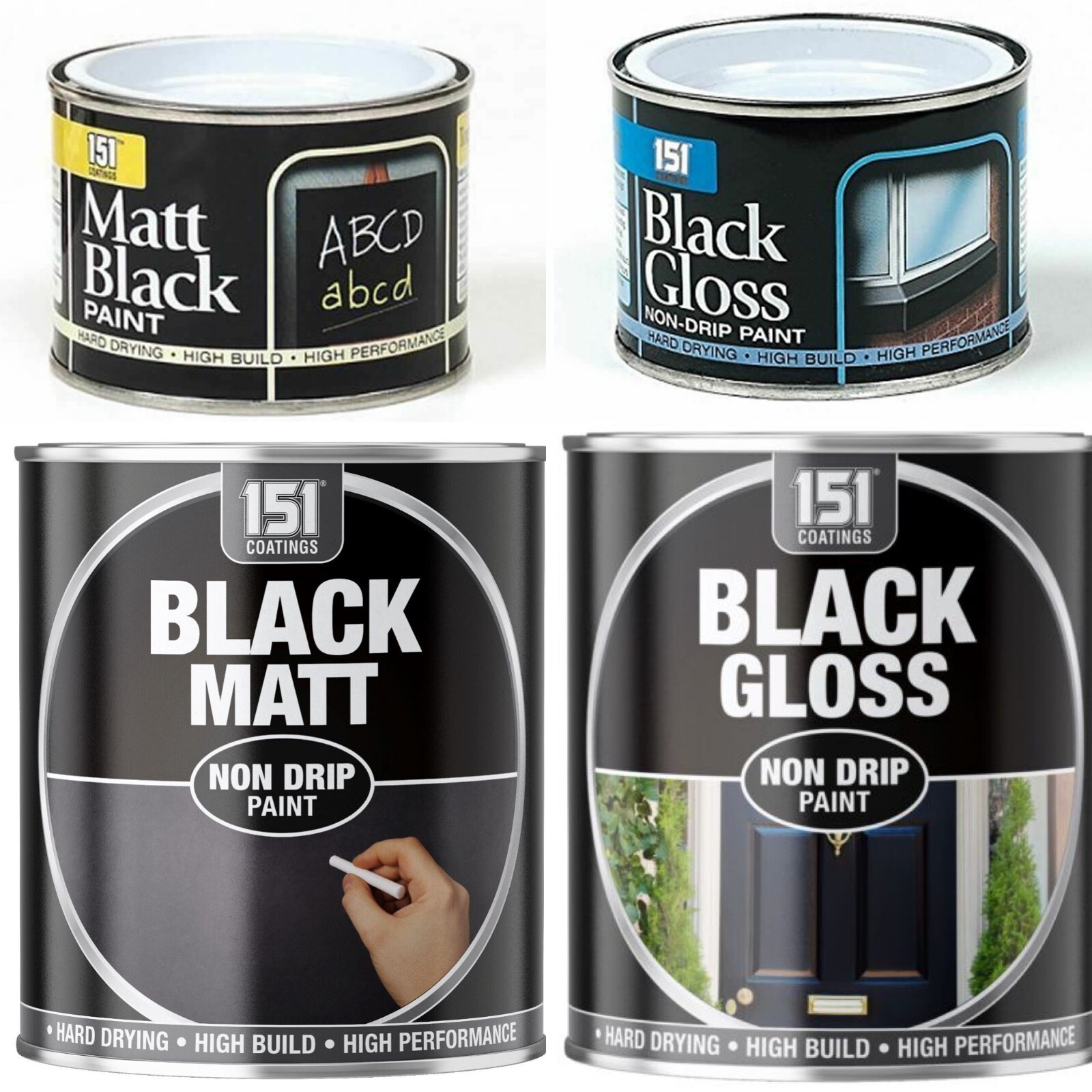 151 Matt/Gloss Black Paint Tin 180ml 300ml Indoor Outdoor Chalkboard ...
