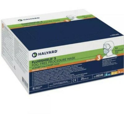*25-Pieces* Halyard FluidShield ASTM Level 3 Fog-Free Procedure Face ...