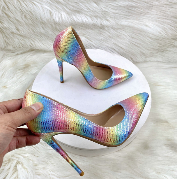 NEW Women's High Stlettos Heels Pumps Pointy Toe Colorful Rainbow Party ...