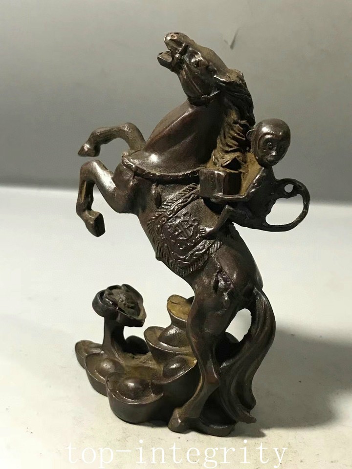 4.3'' Old China Bronze Fengshui 12 Zodiac Jun Run Horse Superior Monkey ...