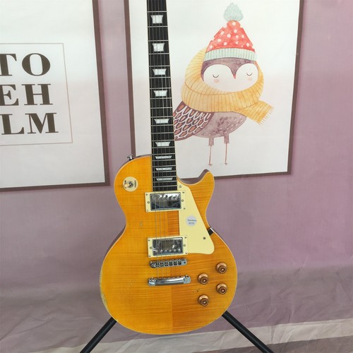 Yellow LP Electric Guitar Flamed Maple Top Vintage Relic Mahogany Body ...
