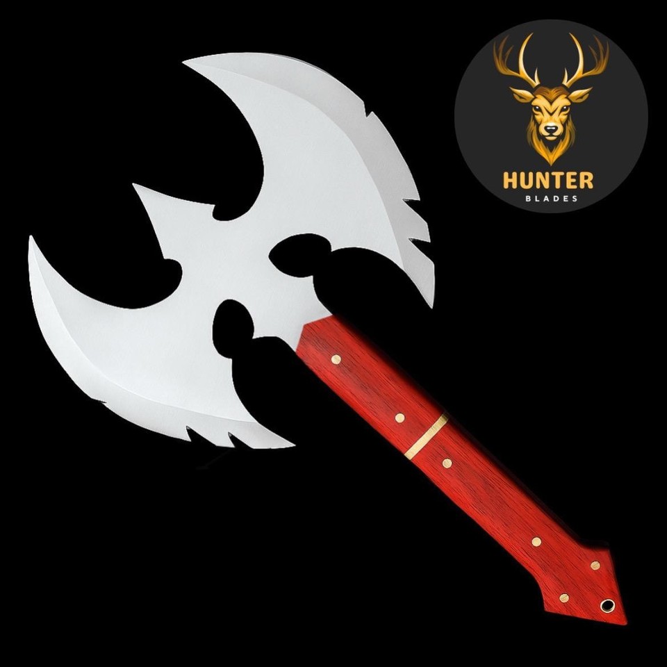 Custom Handmade D2 Steel Full Tang Labrys Double Headed Axe with Red ...