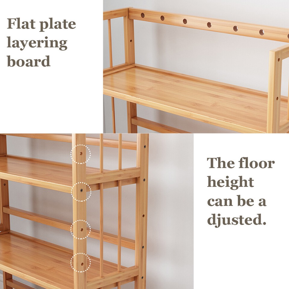 4 Tier Bamboo Shelving Unit, Heavy Duty Adjustable Bookcase Shelf ...