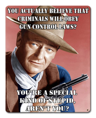 Criminals and Gun Control Laws Humor with John Wayne Metal Sign | eBay