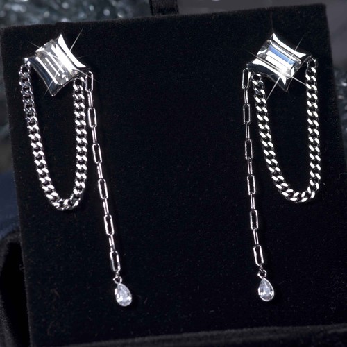 white gold gf made with SWAROVSKI crystal emerald cz stud curb chain earrings | eBay Australia