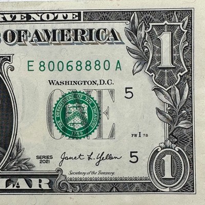 Rotator Crisp Fancy Serial Number 1 Dollar Bill Trinary Note 068 Crispy ...