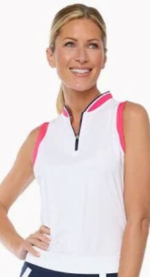 NWT BELYN KEY White Melon Hot Pink Navy Sabrina Sleeveless Golf Shirt L ...