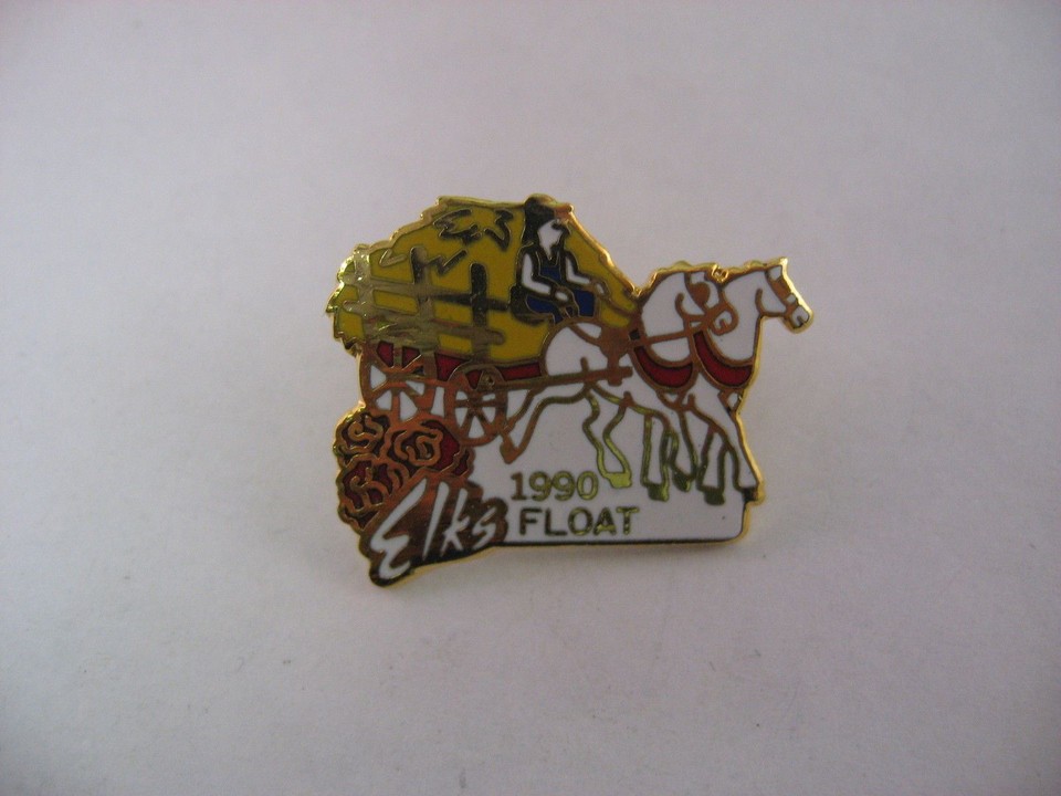 Vintage 1990 BPOE Elks Lapel Pin Horse Drawn Hay Cart Parade Float Gold ...