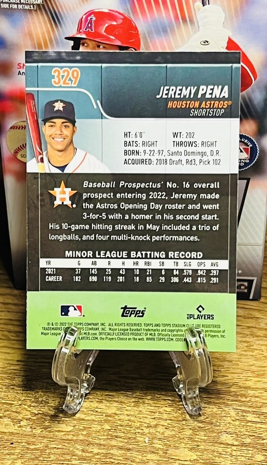 Jeremy Pena 2022 Topps Stadium Club Chrome 329 Rookie Card Houston ...