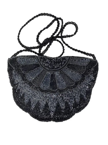 Mini Black Gray Silver Beaded Clamshell Crossbody Prom Evening Bag | eBay