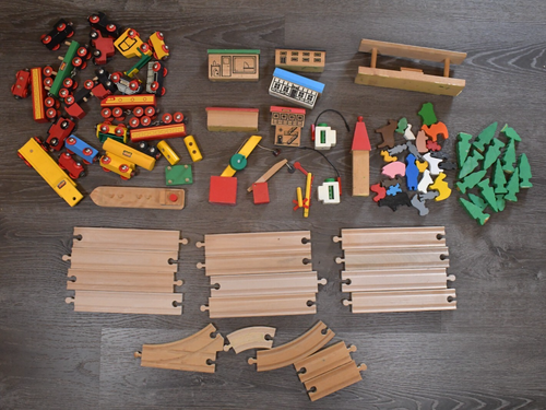 LOT of Vtg 1980's Brio Wood Train Set Parts AS IS SEE PICS Read ...