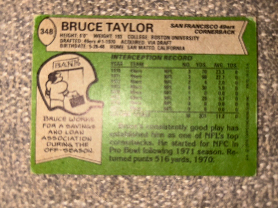 1978 Topps #348 Bruce Taylor San Francisco 49ers | eBay