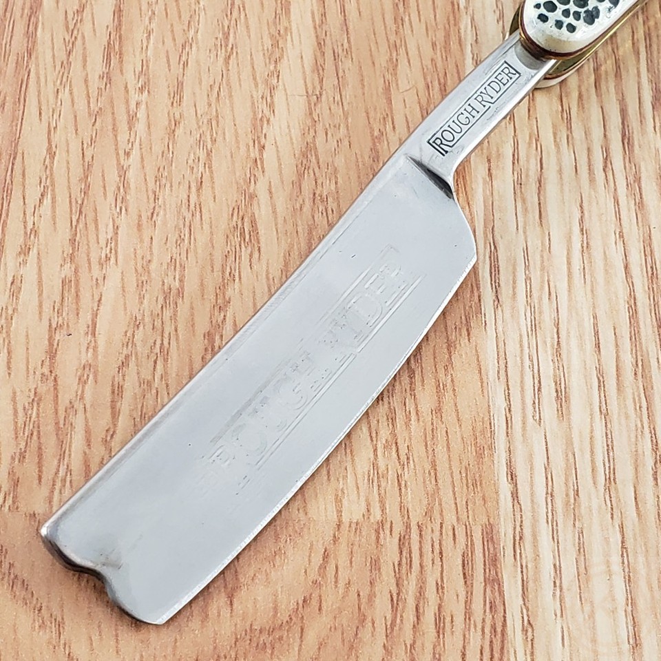 Rough Ryder Straight Razor Stainless Steel Blade Buckshot Bone Handle ...