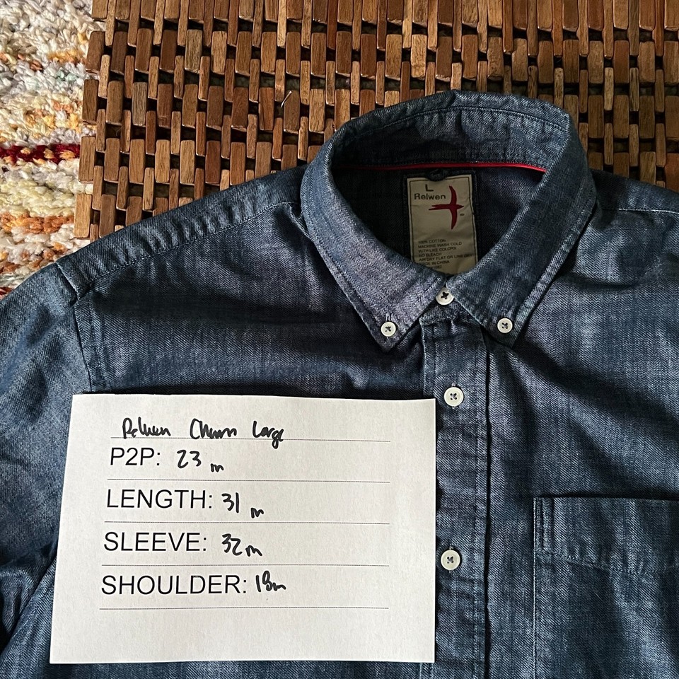 Relwen Dark Indigo Blue Chambray Button Down Work Shirt Men's Size ...