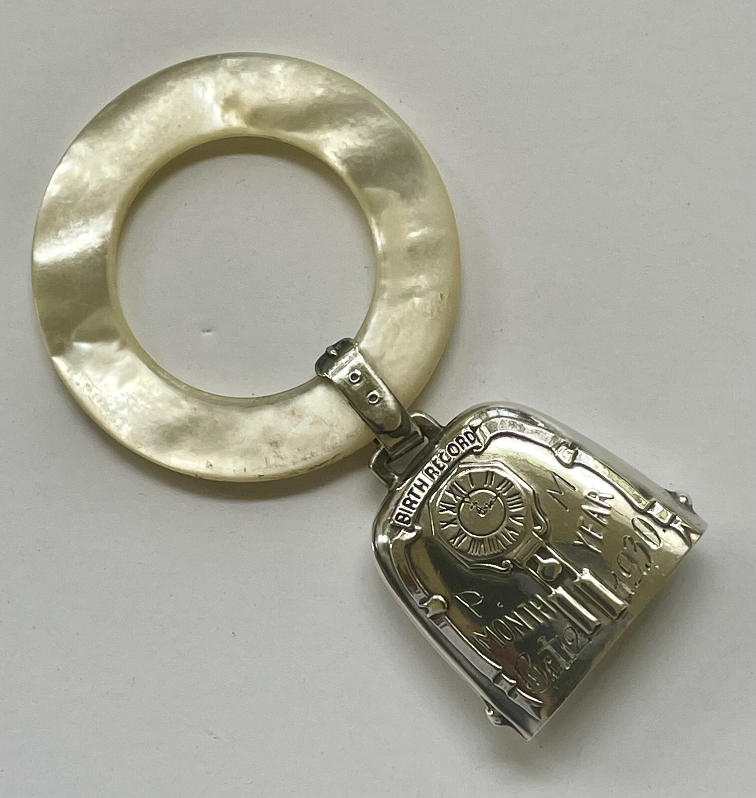 Webster Sterling Silver Baby Bell Rattle Birth Record Teething Ring '30 ...