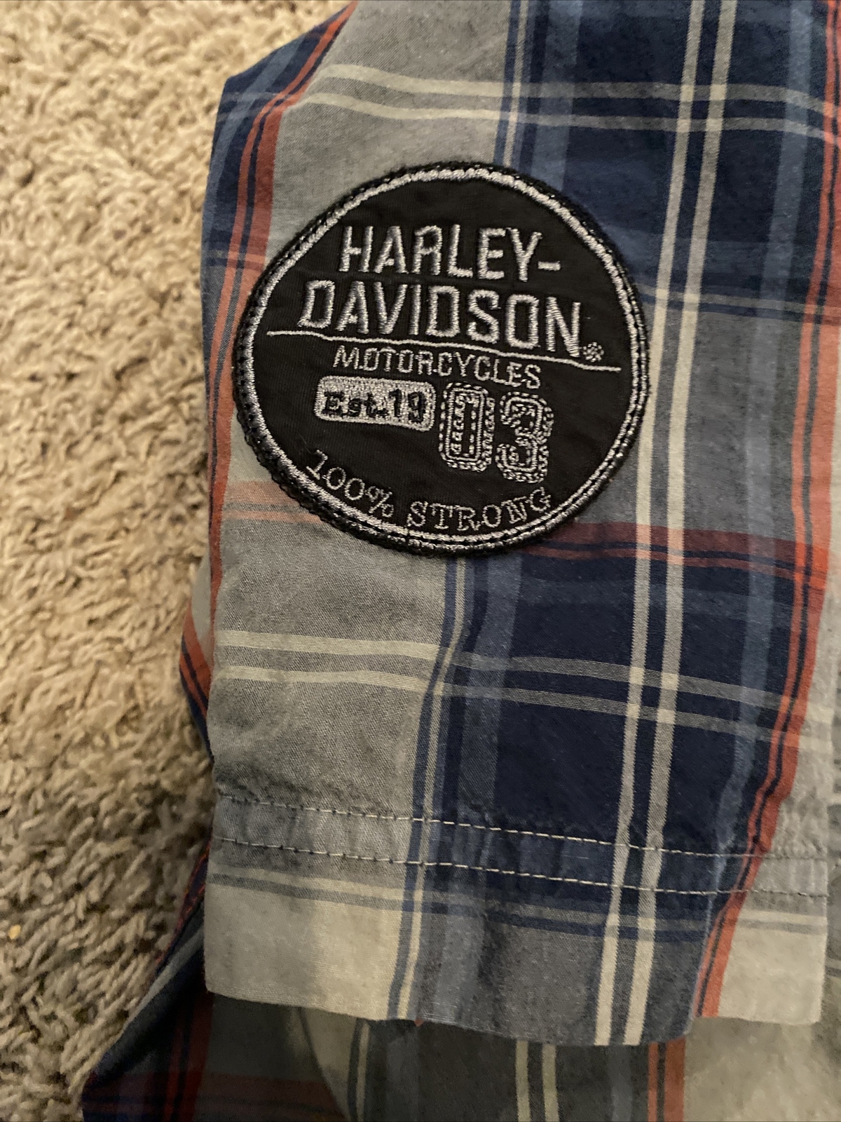 Harley Davidson Grease Monkey Approved Plaid Patch SS… - Gem