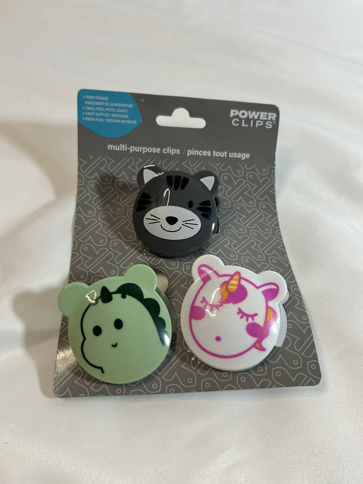 SET OF 3 MULTI-PURPOSE CLIPS CATS Unicorn Dinosaur CRAFTS PAPER CHIPS ...