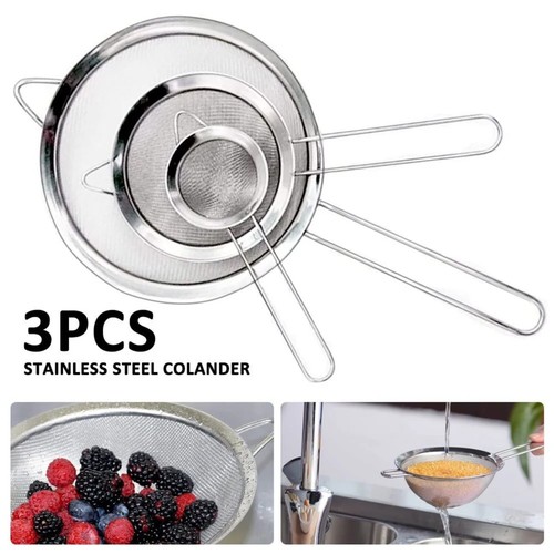3pcs Kitchen Stainlesss Steel Wire Mesh Oil Strainer Flour Colander ...