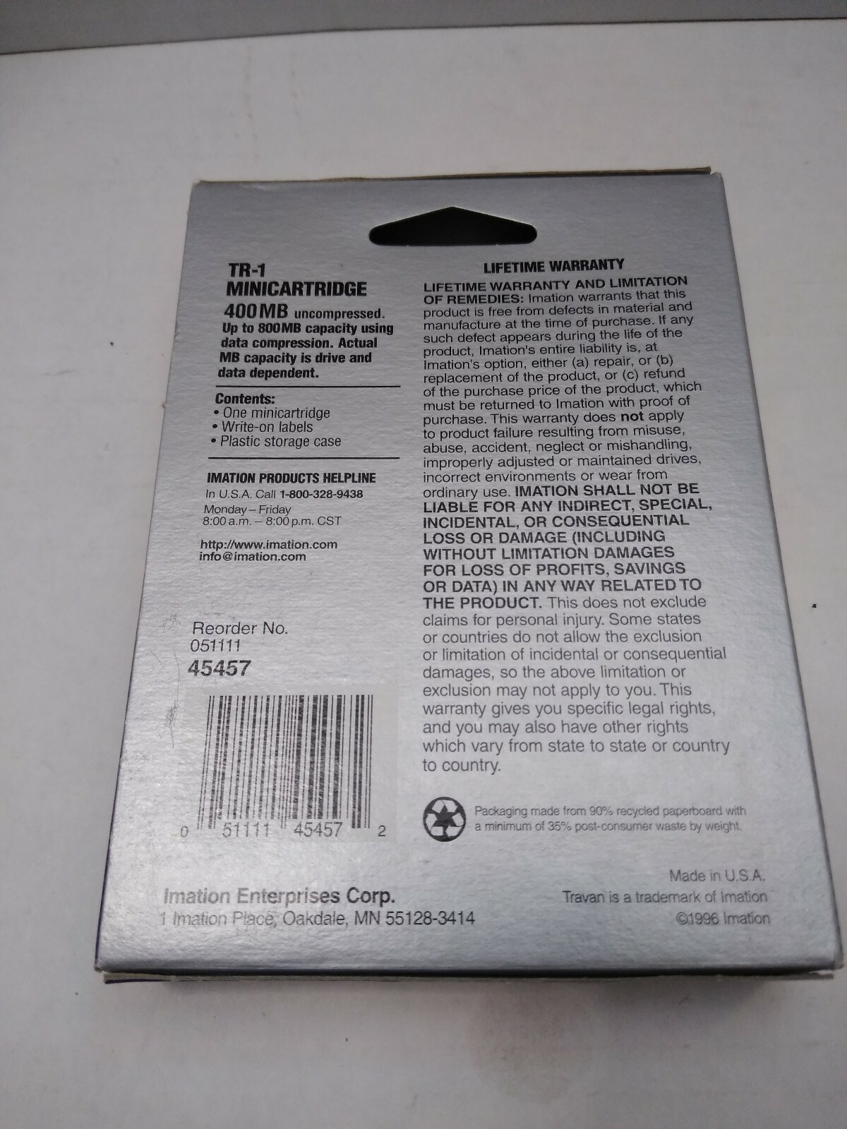 3M TR-1 MINICARTRIDGE 400MB TRAVAN Preformatted **NEW FACTORY SEALED ...
