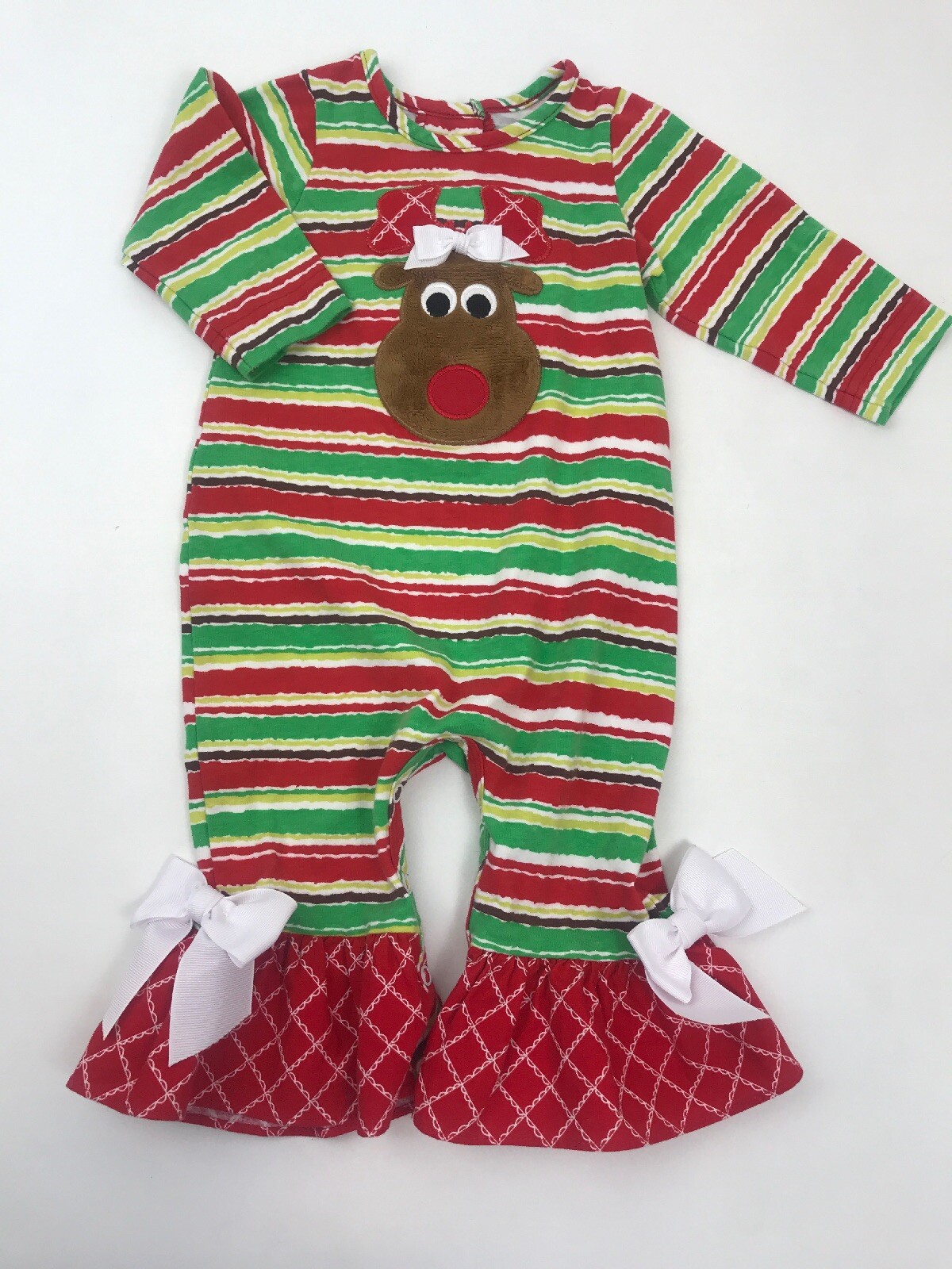 Ricrac And Ruffles Christmas Ruffle Romper 6/9 Months Reindeer Holiday ...
