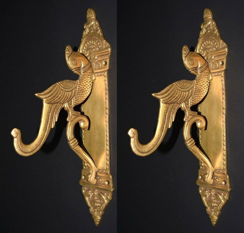Brass Cockatoo Design Wall Hooks Royal Peacock Door Mount With Carved ...