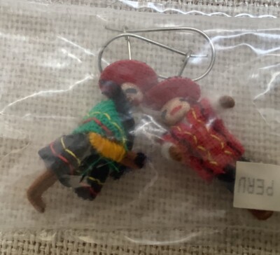 Peru Peruvian Couple Folk Art Tiny Cloth Dolls Dangle Pierced Earrings ...