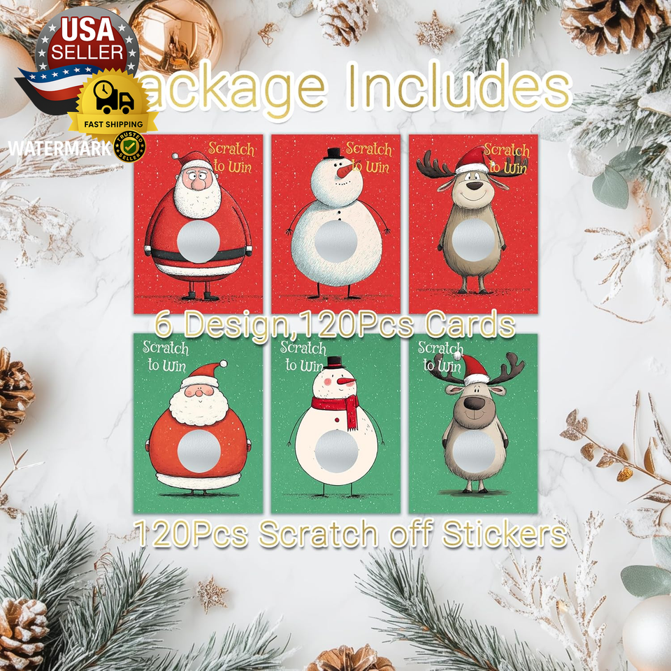 120 Packs Christmas Scratch off Cards, Christmas Party Games Holiday ...