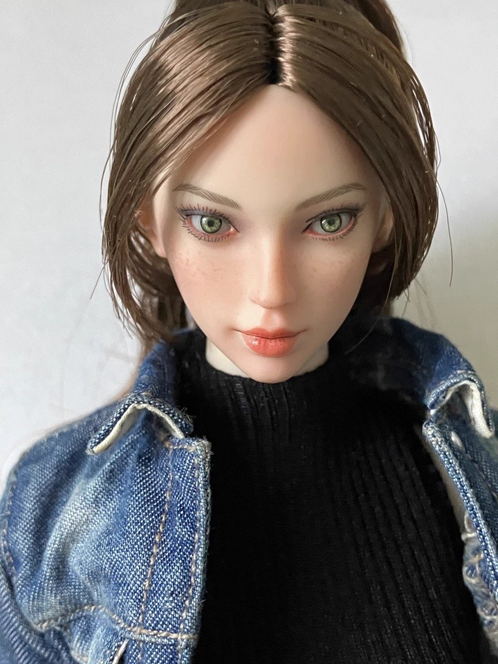 1/6 Mixed Blood Female Head Sculpt Brown Hair Movable Eyes for 12 ...