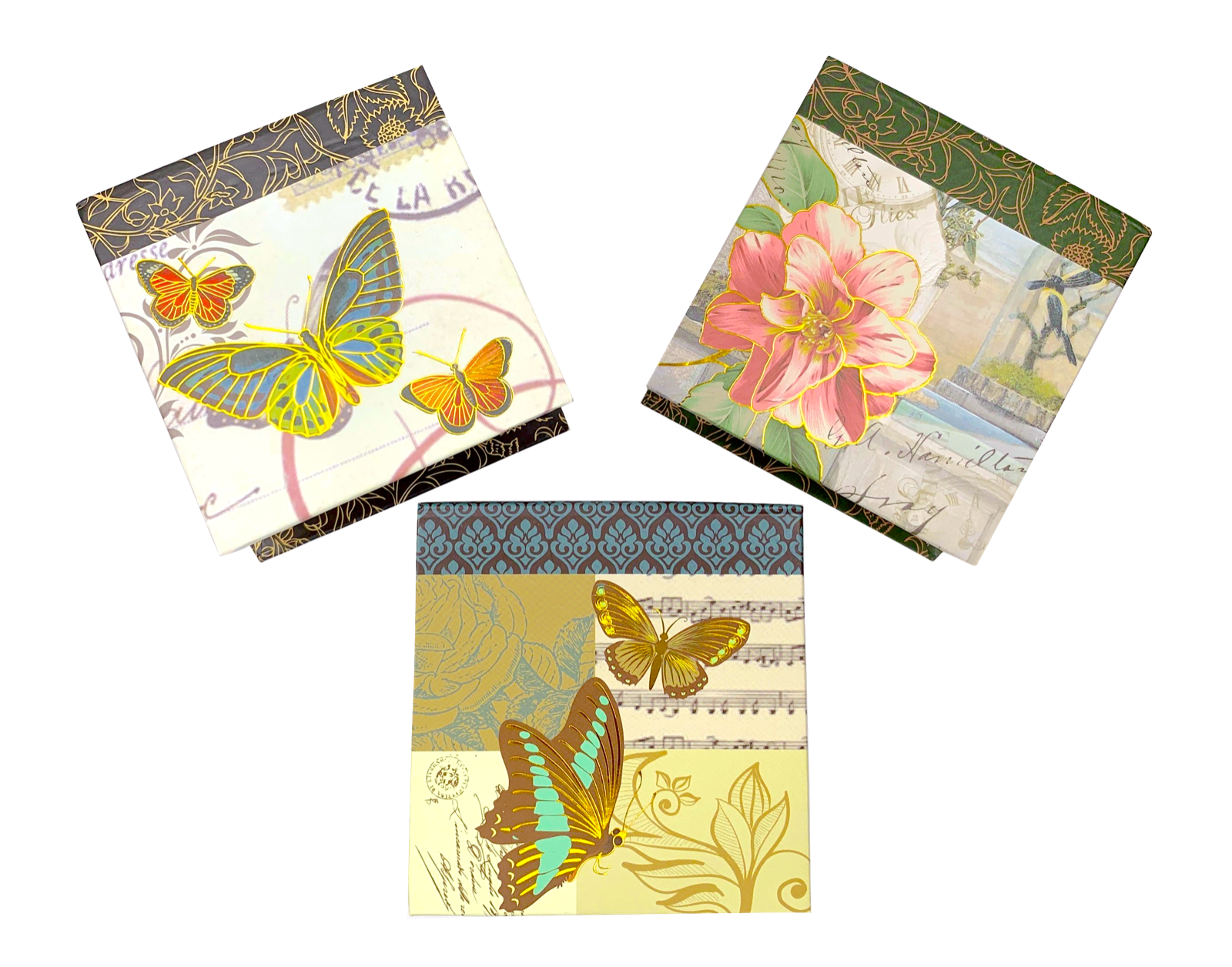 Memo jotter block pad - Butterfly & Flower note box - Plain white paper ...