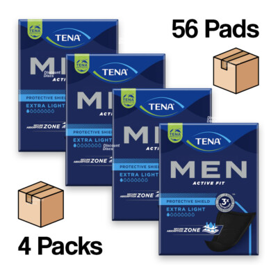 TENA Shield Incontinence Pads for Men - 4 packs of 14 (56 Pads) Black ...