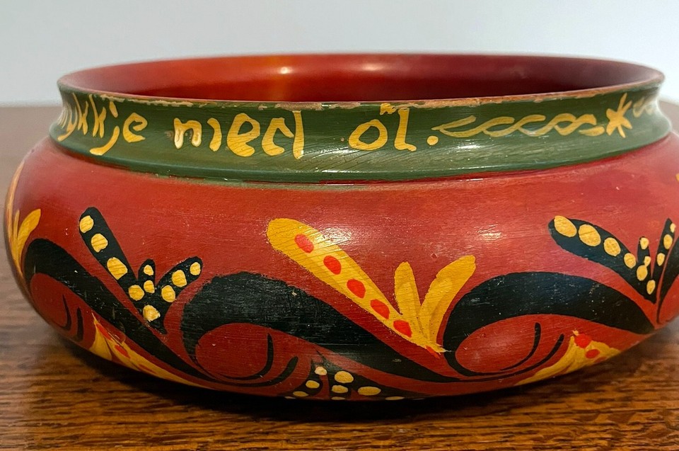 Vintage Norwegian Rosemaling Ale Bowl Ølbolle Hand-Painted Folk Art 8 ...