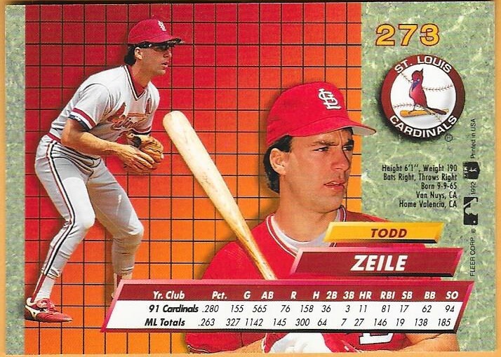 TODD ZEILE ST. LOUIS CARDINALS #273 - FLEER ULTRA NM-MT 1992 | eBay