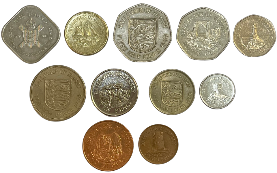 JERSEY COIN COLLECTION £1 - 1P - BANK NOTE OPTIONAL - 11 COINS TOTAL ...
