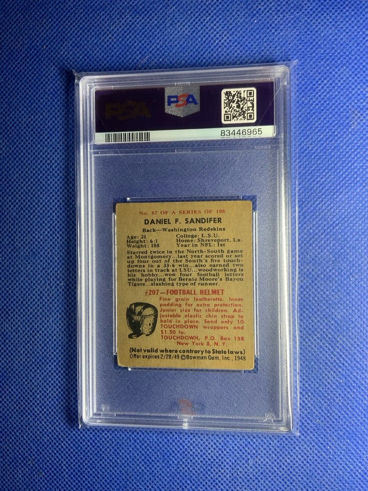 1948 Bowman #87 Dan Sandifer Rookie SP Washington Redskins PSA 2.5 | eBay