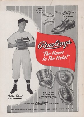 1957 Rawlings Sports Equipment Baseball Gloves Bats Shoes Cleats Print ...