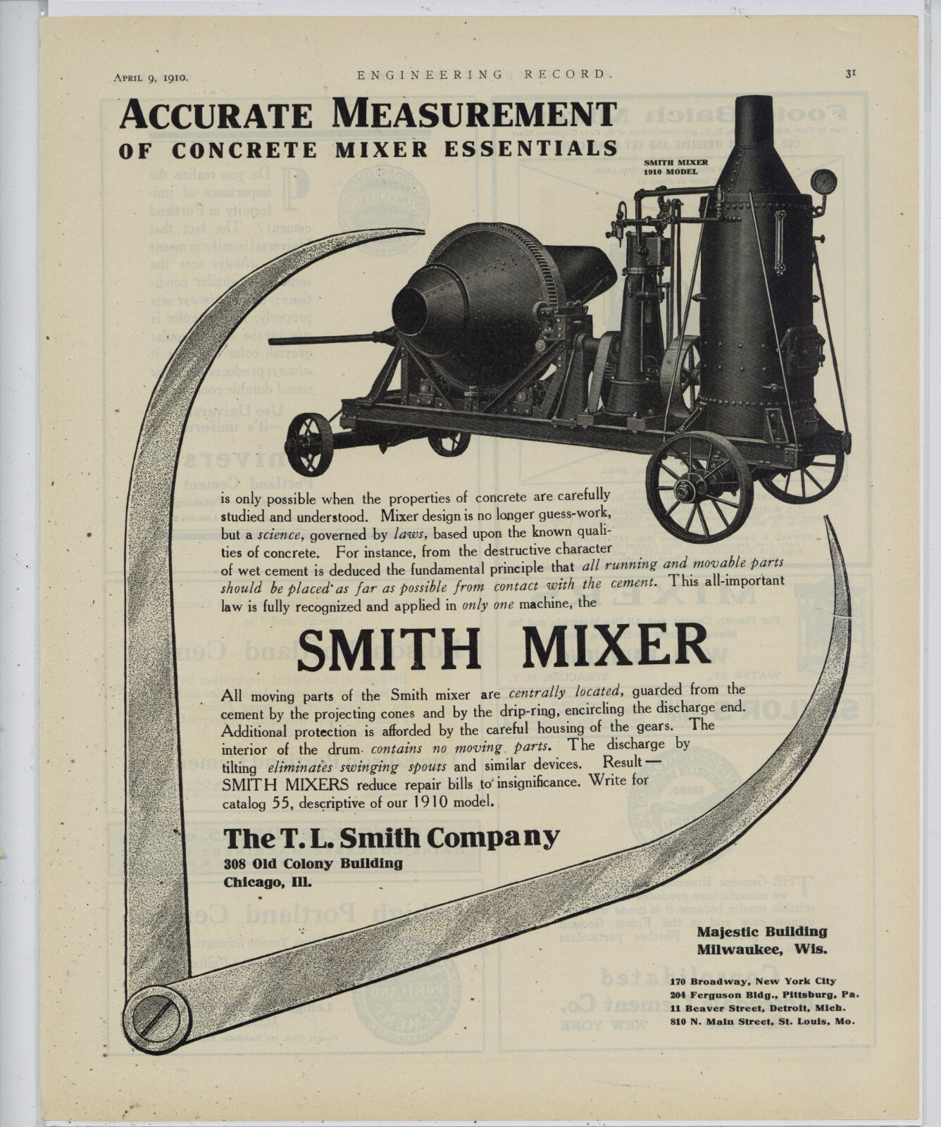 1910 T.L. Smith Co. Ad: Smith Mixer - Accurate Measurement of Mixer ...
