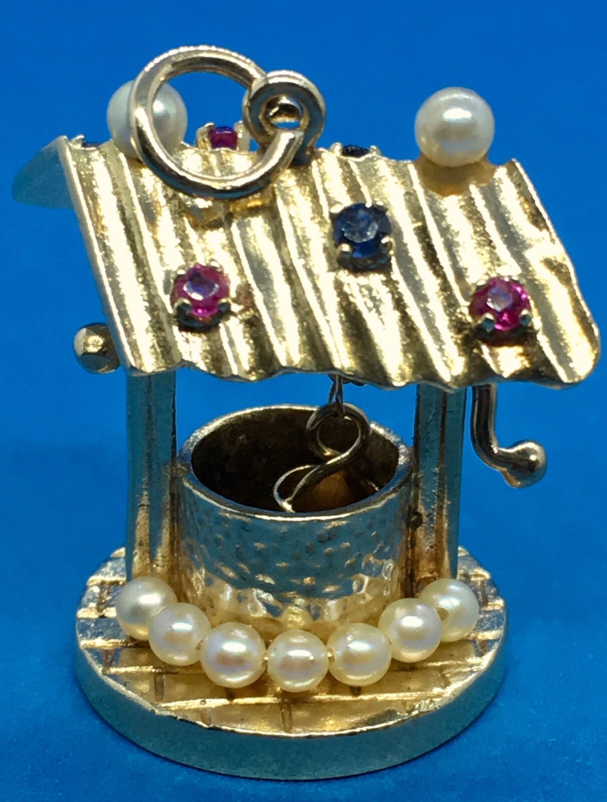 Large Vintage 14K Gold Articulated Wishing Well Pendant/Charm w Pearls ...