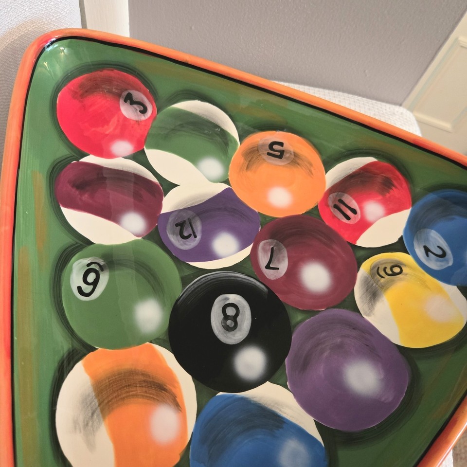 Vtg Rack Em Up Serving Dish Pool Table Balls Billiard Game Room Tray ...