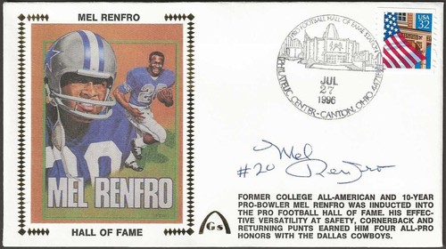 Mel Renfro Signed Hall Of Fame HOF Gateway Stamp Cachet Dallas Cowboys ...