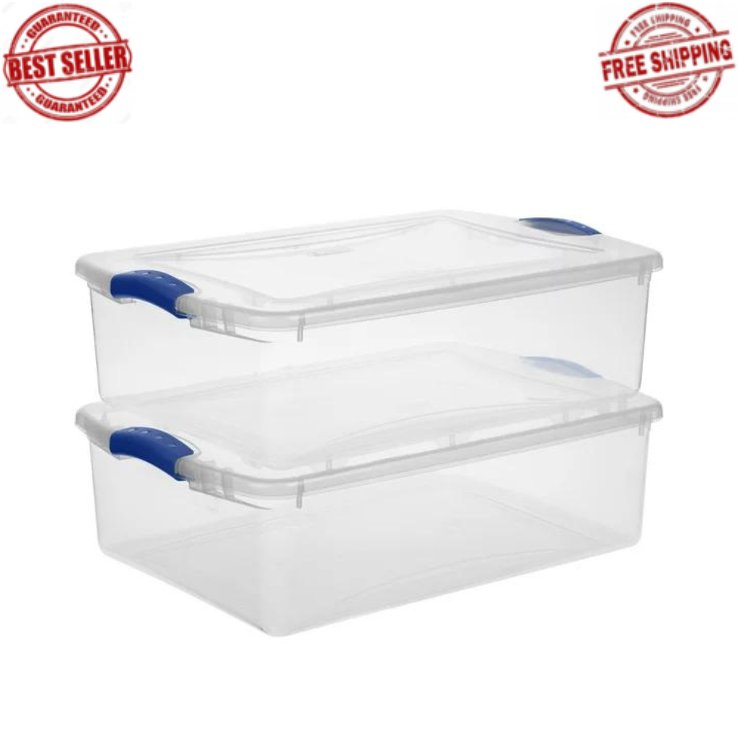 32 Qt. Latch Box Plastic, Storage Container Stadium Blue Tote Box ( Set ...