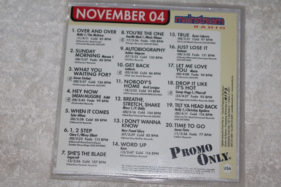 Promo Only Mainstream Radio Nov 2004 VG+ USA CD Tim McGraw Marron 5 ...