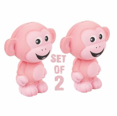 (Set Of 2) Pink 4” Squish Monkeys Spongy Texture Squishy Toy Party ...