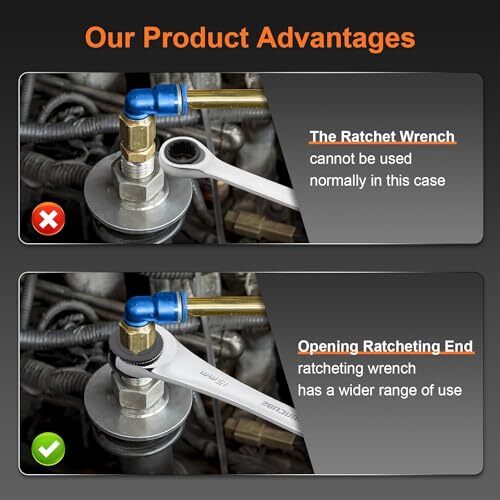 Brake Line Wrench Set, 10-17mm, Ratcheting Open-end for Nuts on Fuel ...