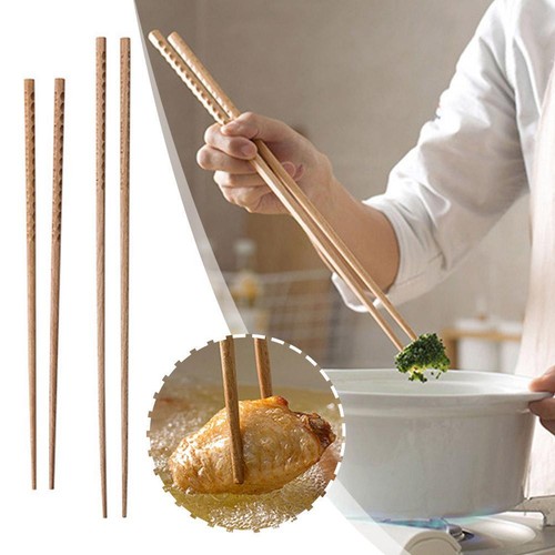 1Pair Kitchen Cooking Chopsticks Wooden Long Chop Sticks USS Reusable ...