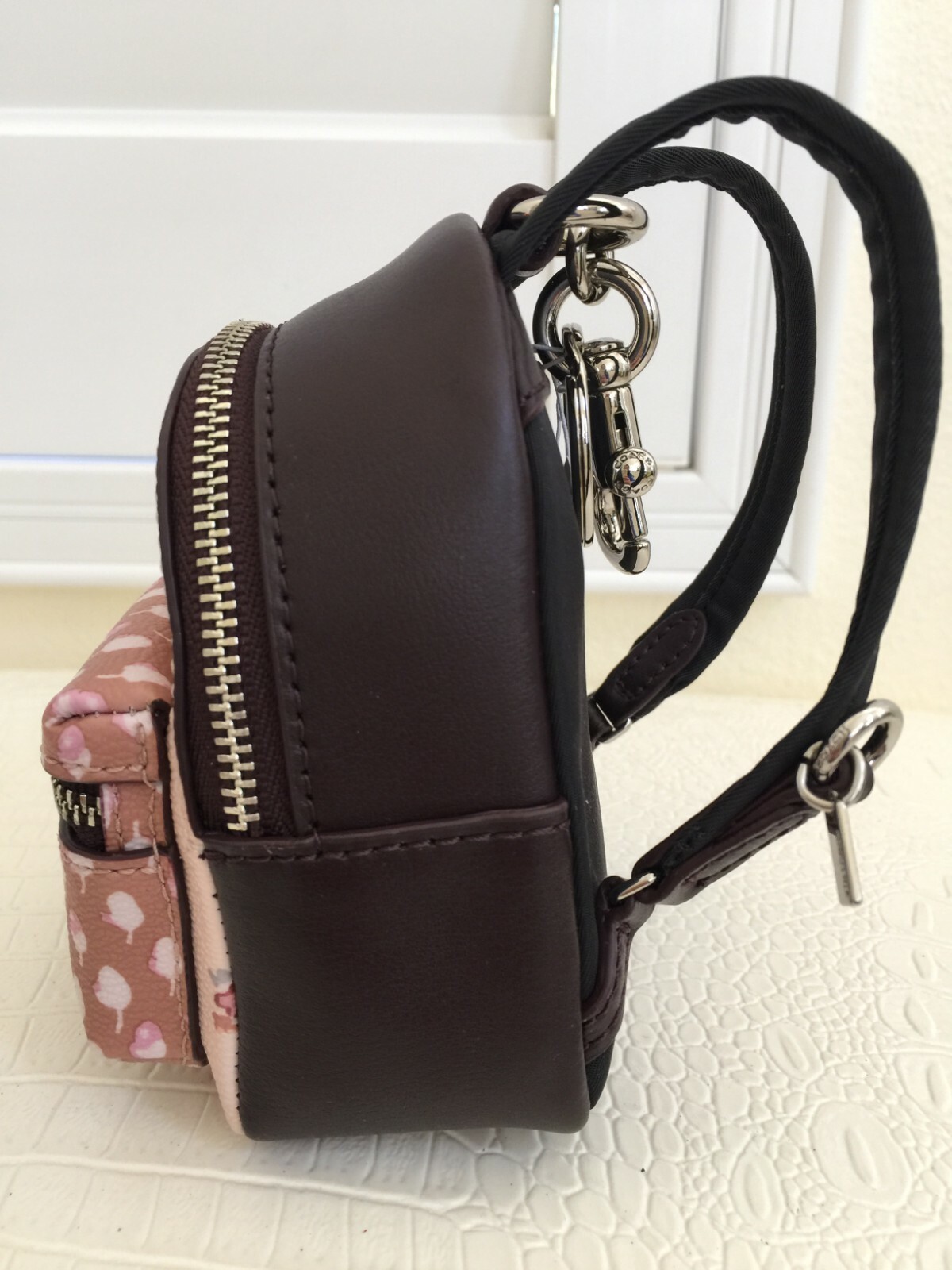 COACH Key Chain Floral Mini Backpack Key Fob Ring Charm Light Pink ...