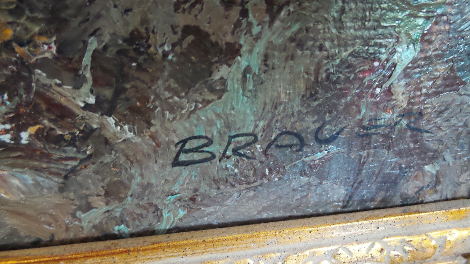 ANTIQUE ORIGINAL OIL PAINTING LANDSCAPE STONE BRIDGE SIGNED W. BRAUER ...