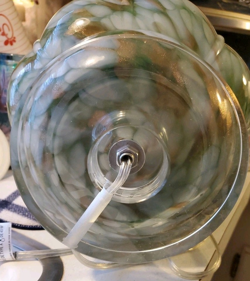 Hand Blown Art Glass Lamp Murano Style Green, White & Gold Swirl 12.5 ...